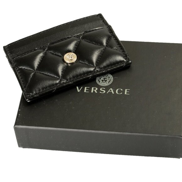 Versace | Accessories | Versace Black 0 Quilted Leather Silver Medusa ...